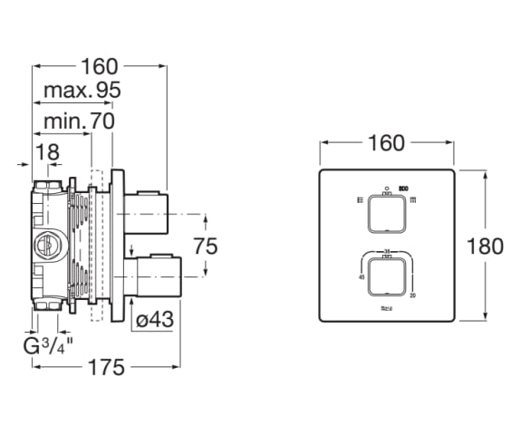 Nabina Ceramic | SQUARE - Built-in thermostatic 2 ways mixer. To ...