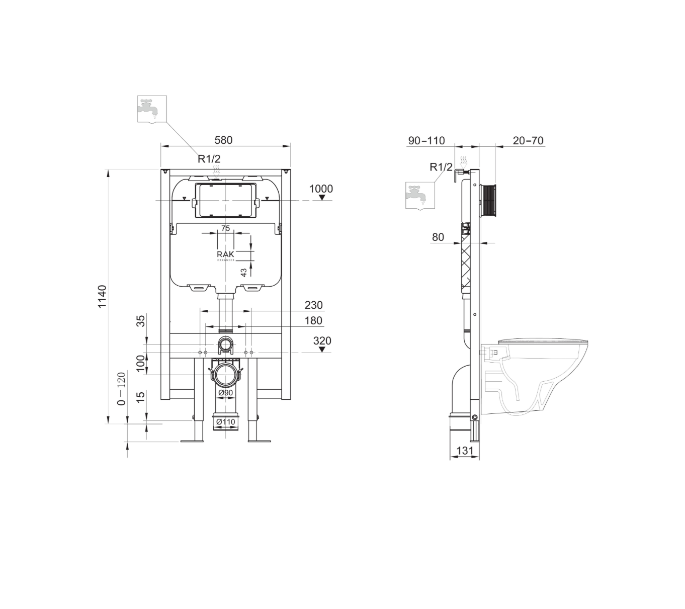 Nabina Ceramic | Concealed Cistern WC Tank Rak-Ecofix